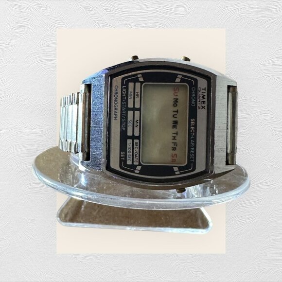 Timex | Accessories | Vintage Timex F Cell Digital Alarm Silver Chrono ...